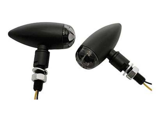 Micro Bullet LED Blinker E-geprüft, Schwarz mit getöntem Glas, Paar