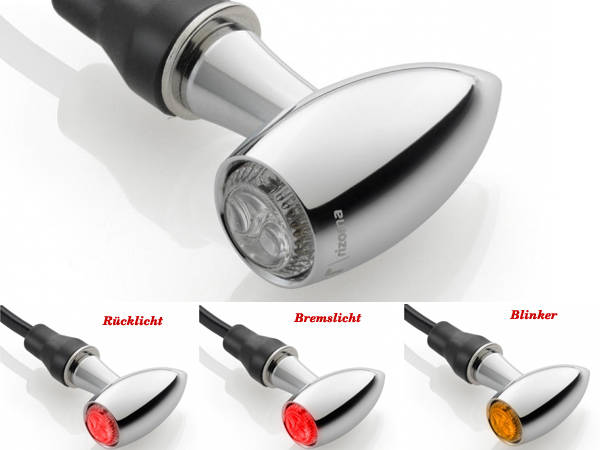Rizoma Club S Blinker-Bems-Rücklicht Kombination mit E-Zulassung, Chrom